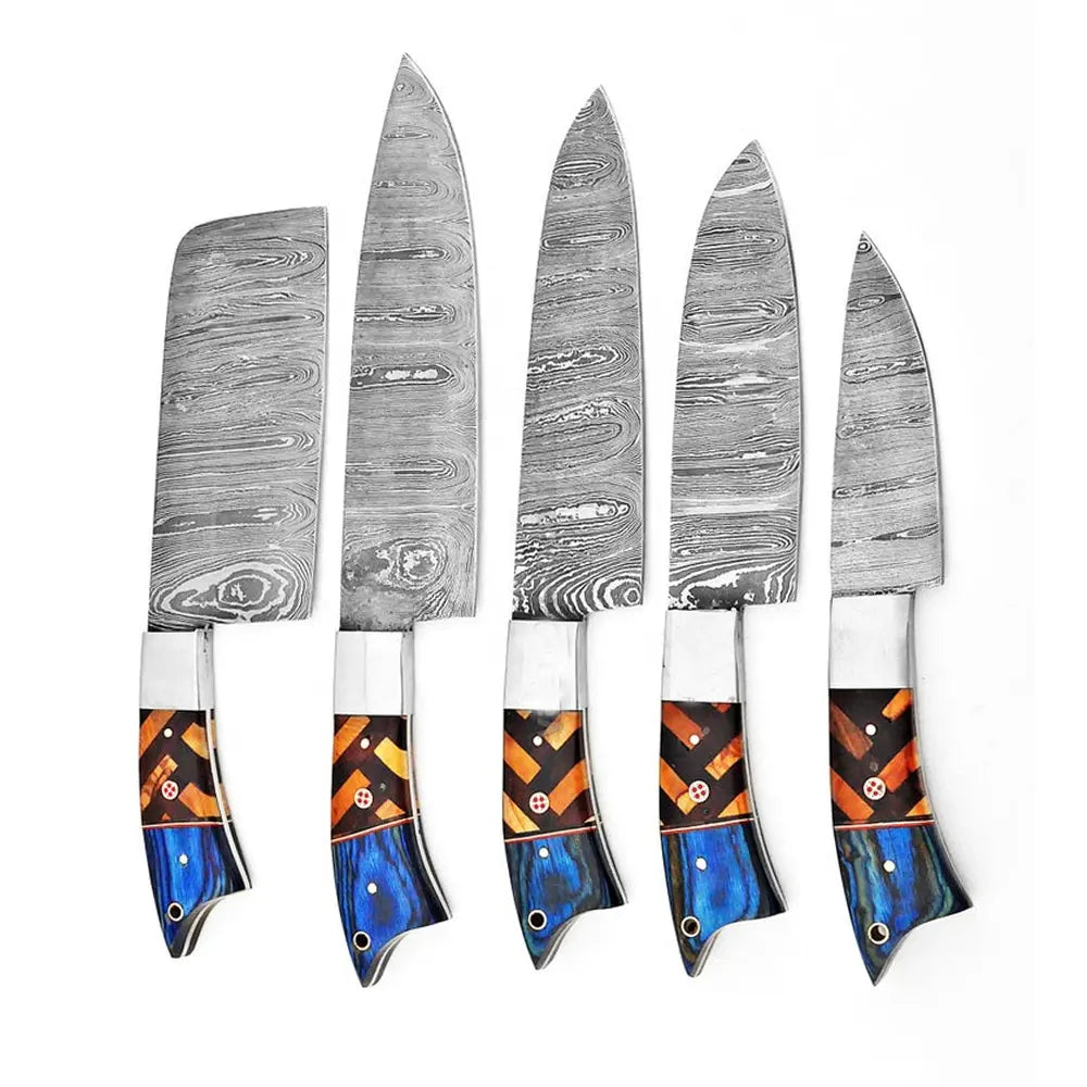 Handmade Custom Damascus Steel Chef Knife Set with Pure Leather Sheath ...