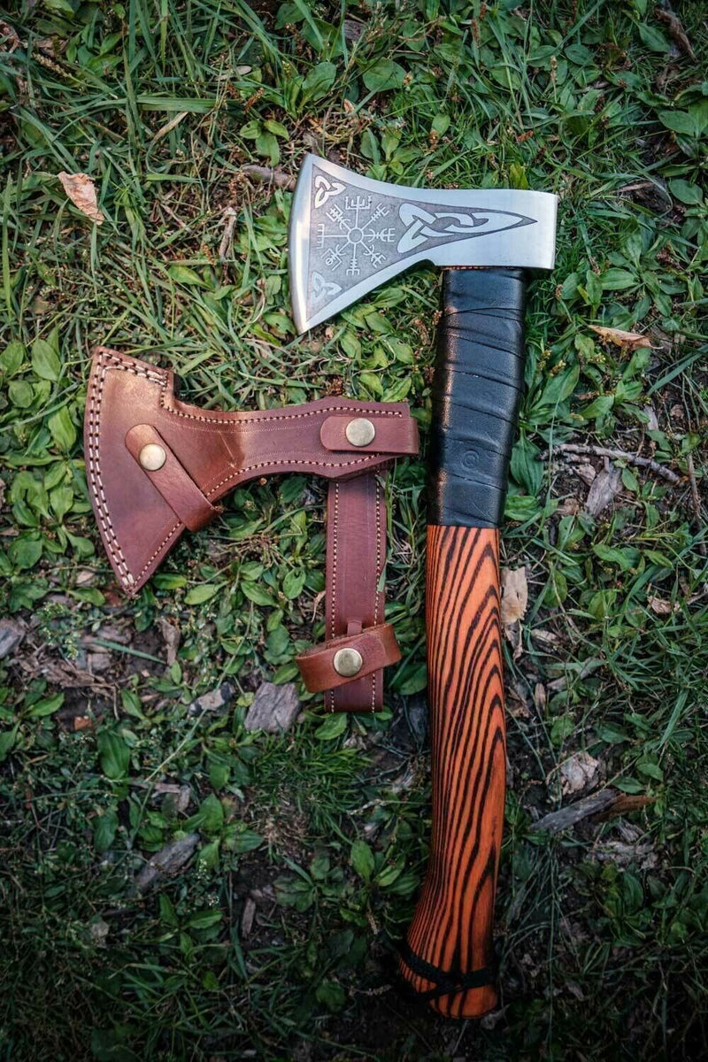 Viking Axe Handmade Corban Steel Hunting Axe With Leather Sheath – LiFaFa